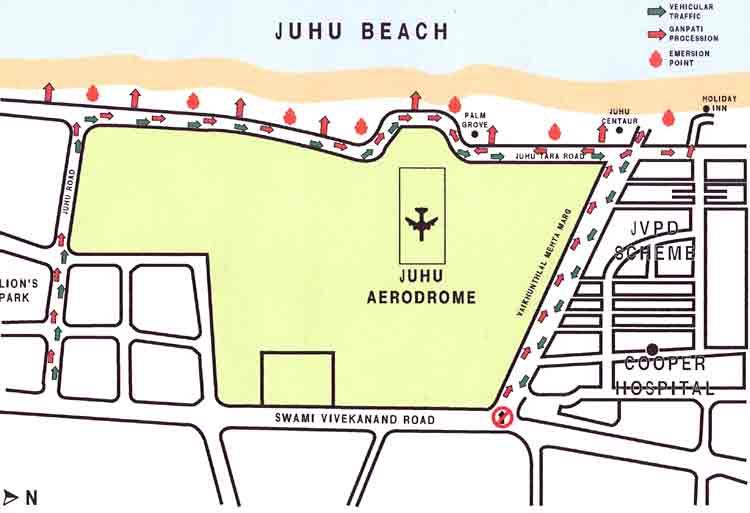 rediff.com: Map of roads closed or restricted in and around Juhu ...