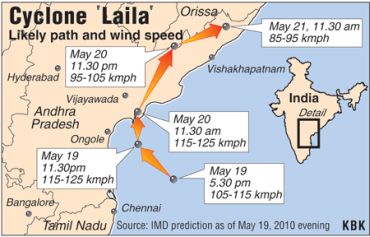 Cyclone Laila weakens, 40,000 evacuated in AP - Rediff.com India News