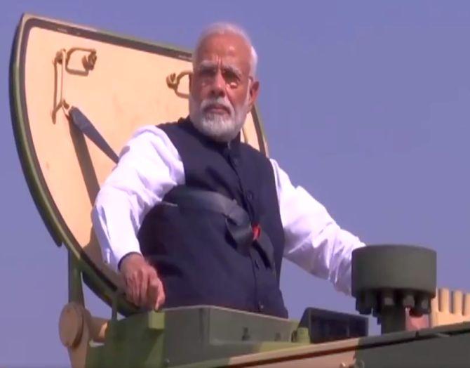 PHOTOS: PM Modi rides K9 Vajra tank - Rediff.com India News